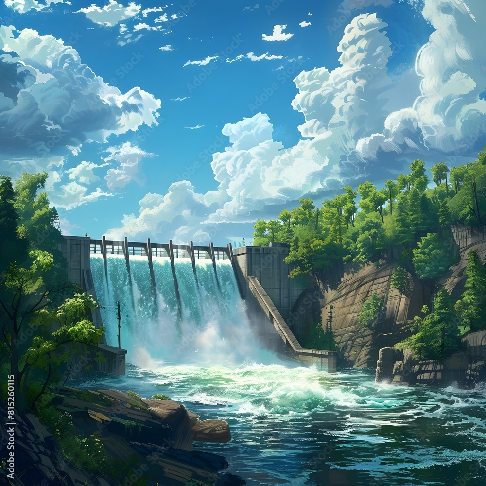 Majestic Hydroelectric Dam Harnessing the Power of Flowing River ...