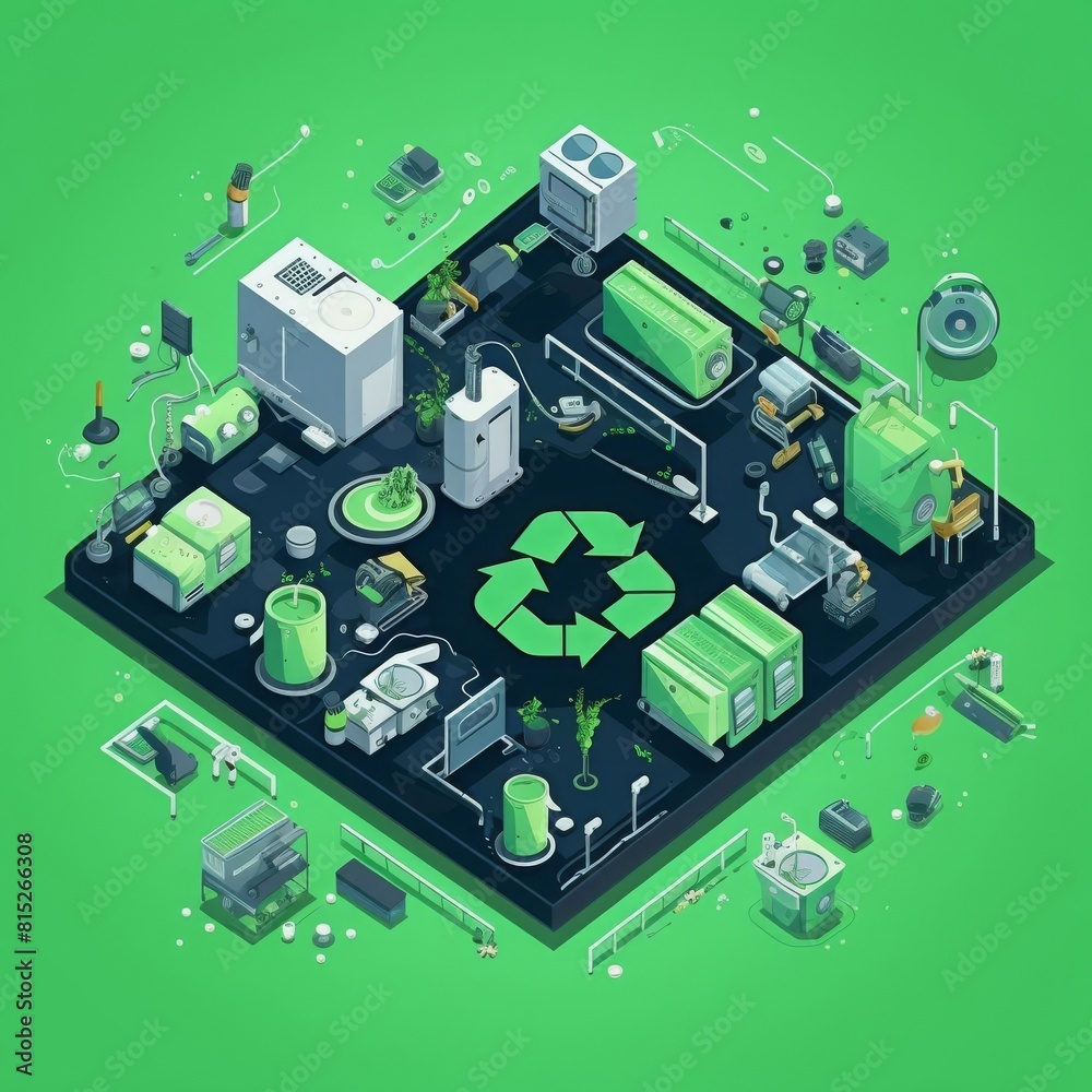 Technology recycling plant flat design top view ewaste management theme ...