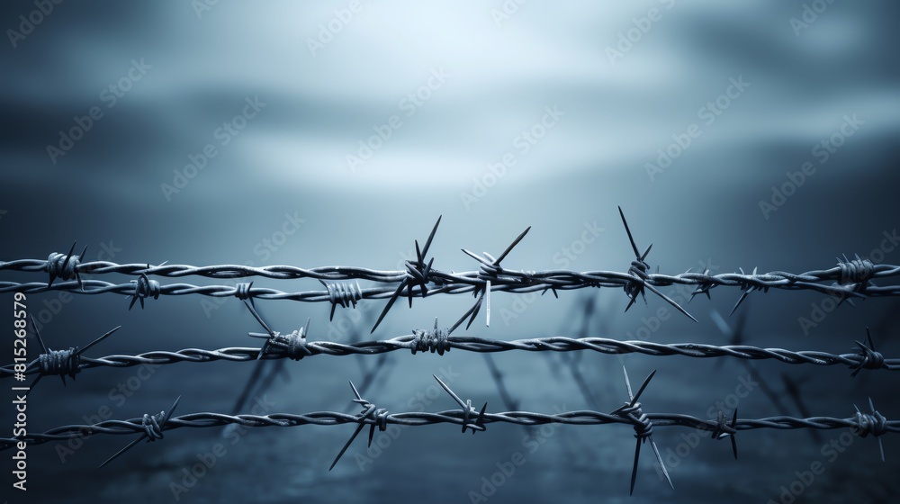 Simple yet powerful display of new, shiny barbed wire on a plain ...