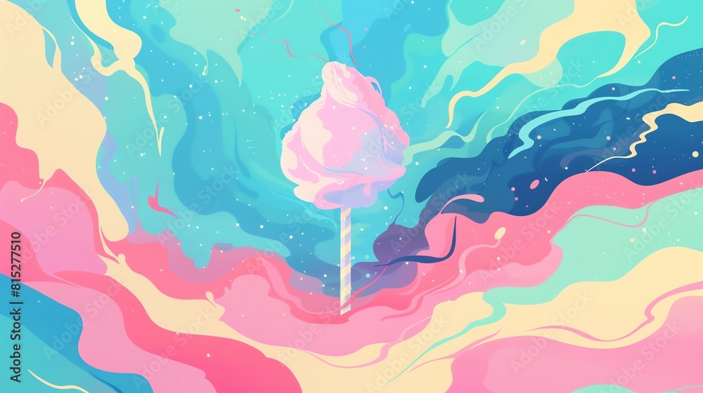 ภาพประกอบสต็อก Giant cotton candy flat design, top view, cotton candy ...