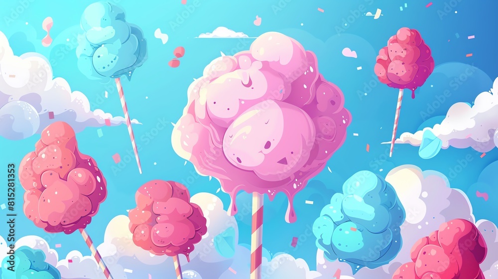 Giant cotton candy flat design, top view, cotton candy theme, animation ...