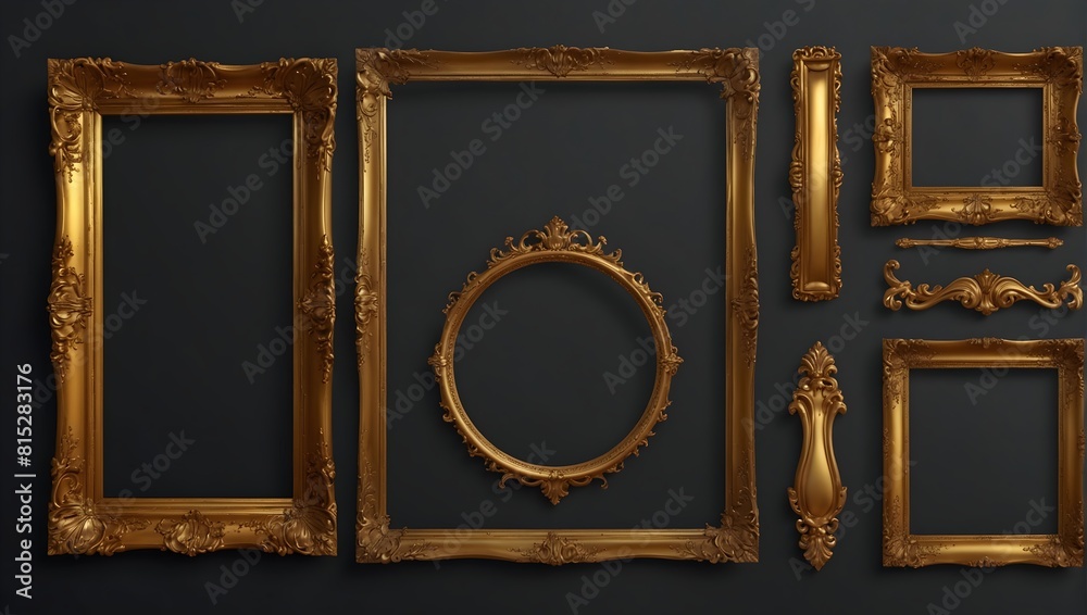 A collection of golden frames, meticulously cut out with precision ...