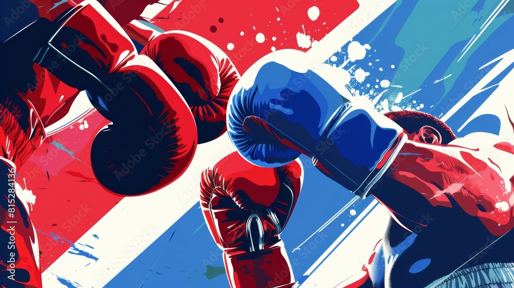 Illustration of olympic boxing match in paris with red, blue, and white ...