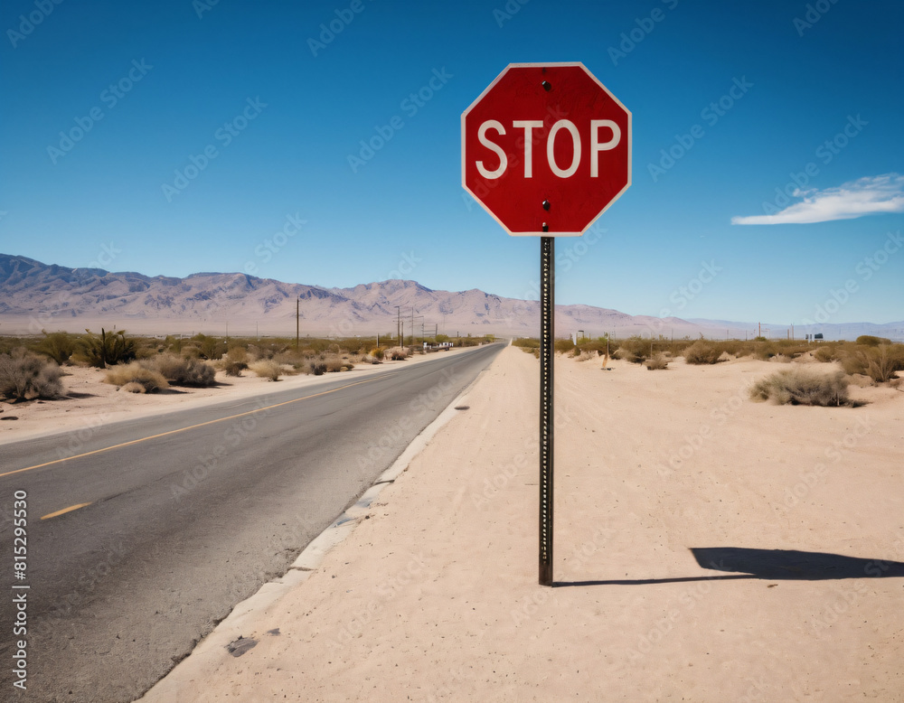 Stop sign on the road in the desert in the middle of nowhere Stock ...
