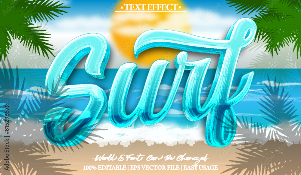 Surf Vector Text Effect Editable Alphabet Summer Holiday Sea Beach ...