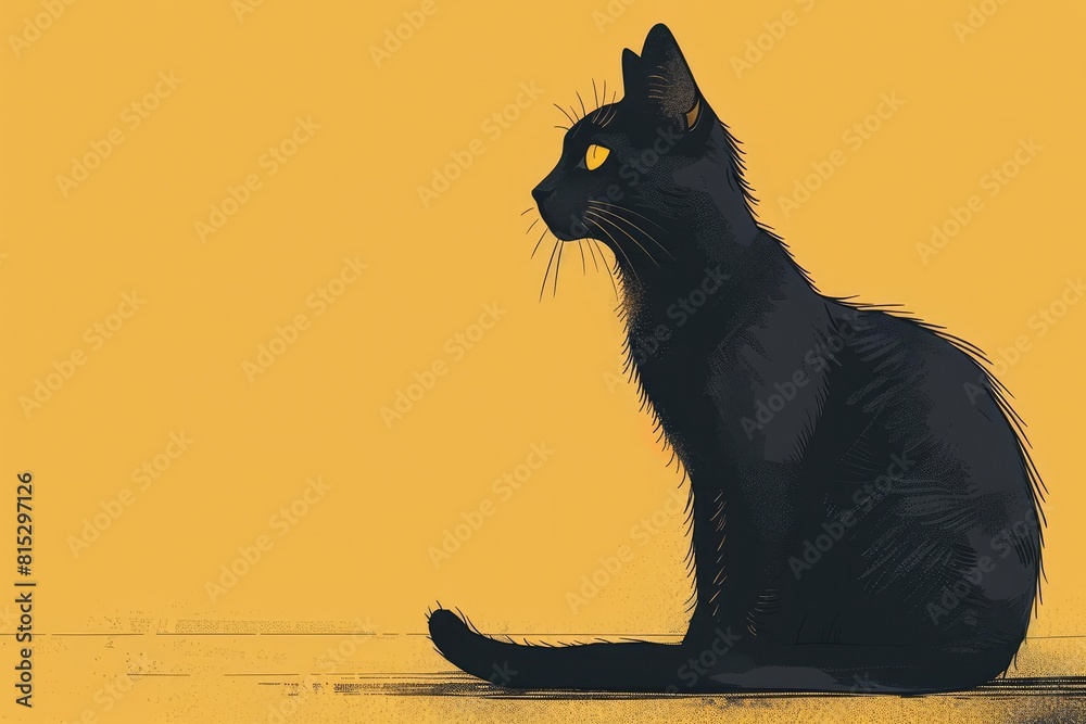 black cat flat design, side view, superstition theme, cartoon drawing ...