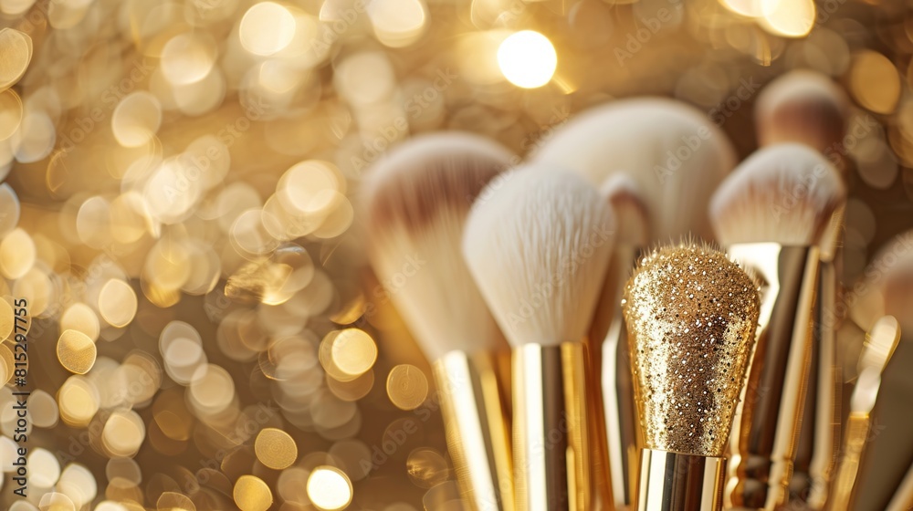 Glamorous makeup brushes elegantly displayed against a backdrop of ...