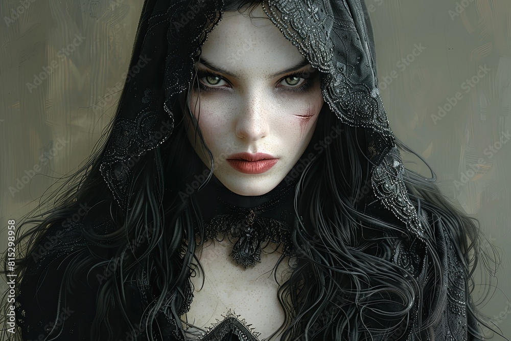 Female Drow Necromancer in Hooded Robe Fantasy Portrait Stock ...