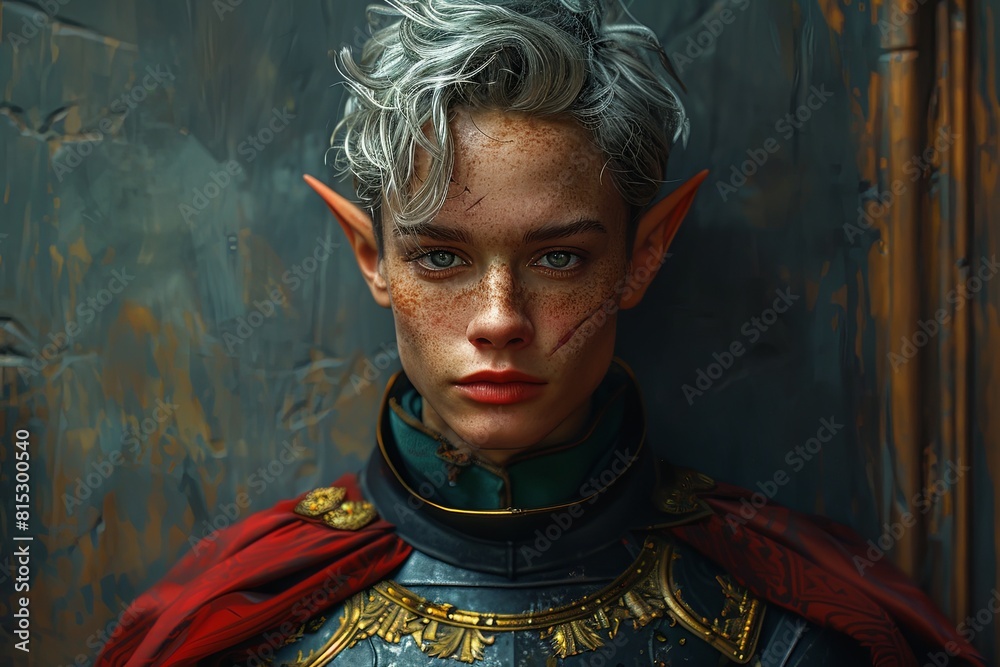 Infernal Knight: Male Elf in Black Armor with Silver Hair and Red Cape ...
