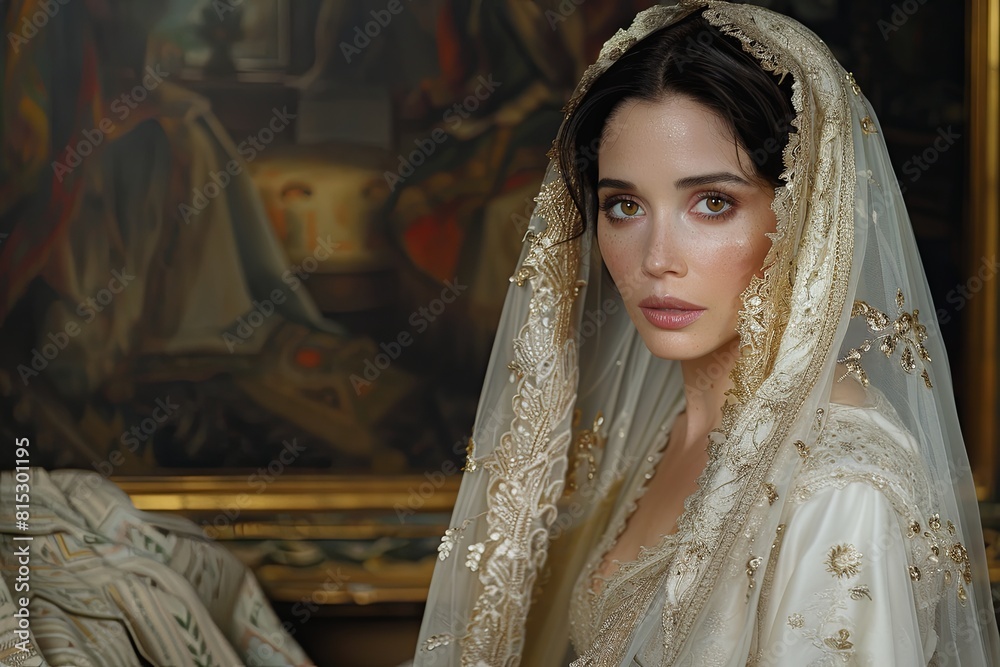 Realistic Digital Painting of Celebrity in Traditional Attire with Fine ...