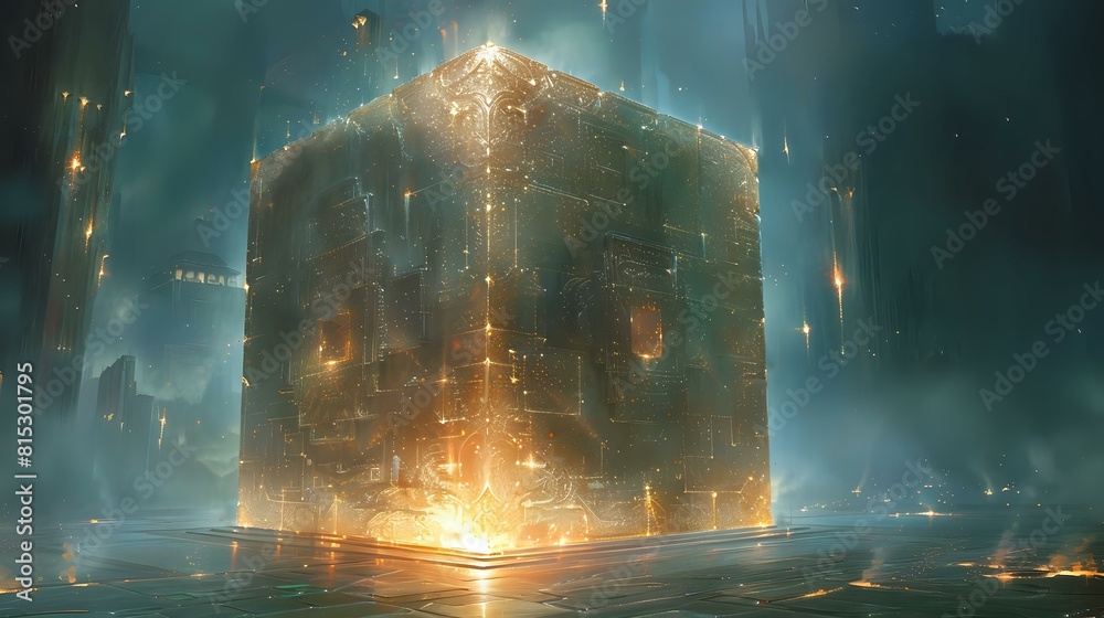 The Allure of the Golden Cube: A Glimpse into Otherworldly Realms Stock ...