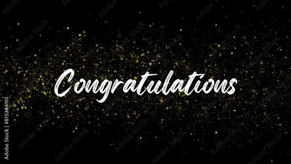 Congratulations. Animation in white color with particles on the black ...