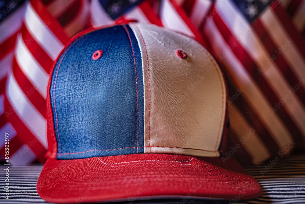 Child-sized red, white, and blue baseball cap with American flags ...