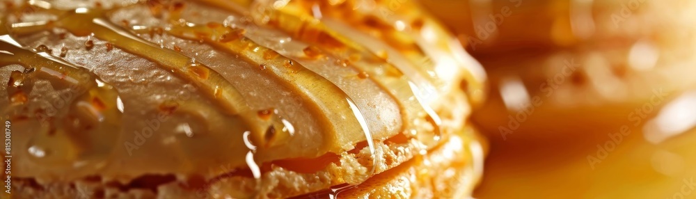 Photograph a closeup shot of a decadent golden dessert, such as a ...
