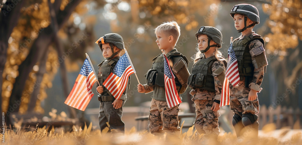 Four children in Army gear holding US flags at a historic Memorial Day ...