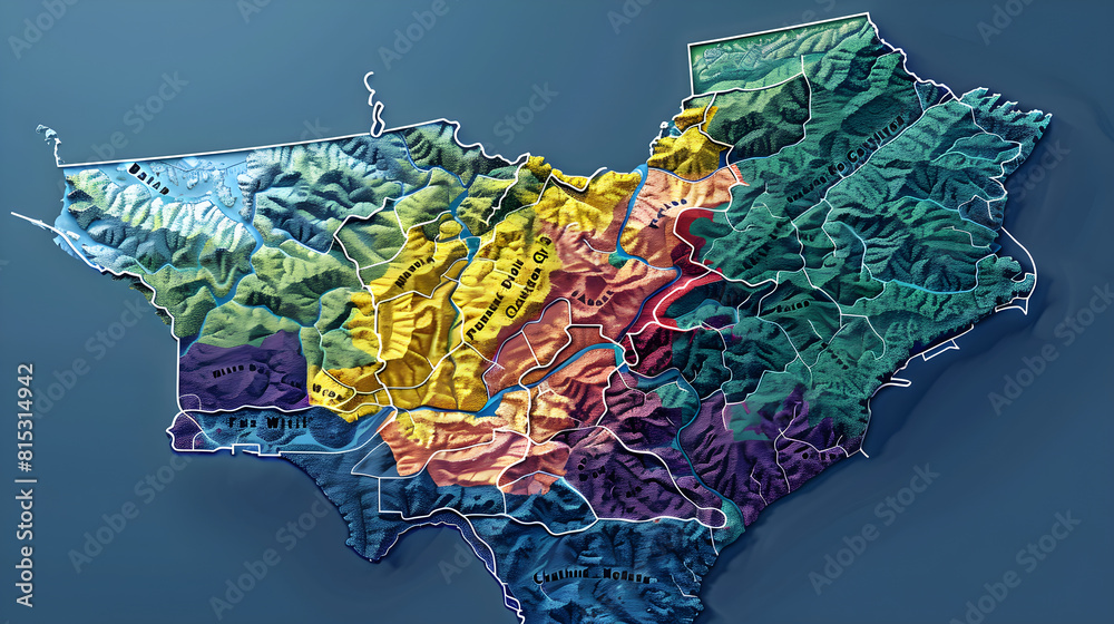 Fotka „Color-coded Detailed Map of West Virginia with labeled Counties ...