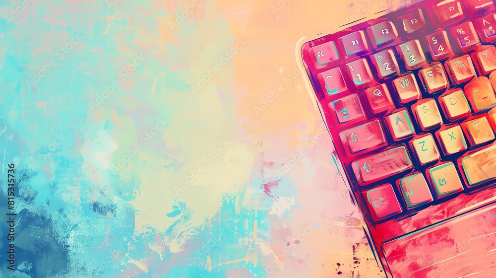 Computer keyboard flat design side view, input theme, water color ...
