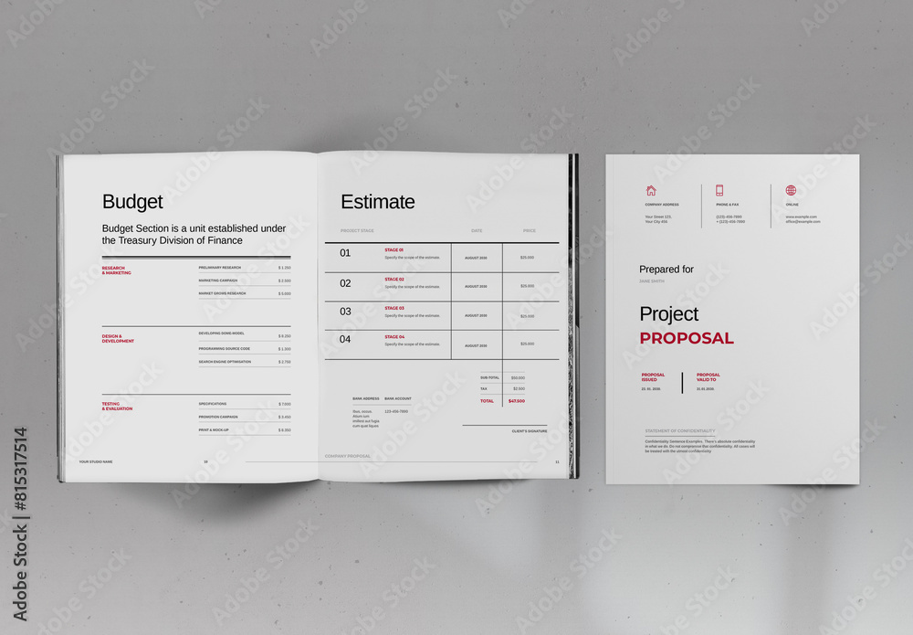Red Project Proposal Brochure Layout Stock Template | Adobe Stock