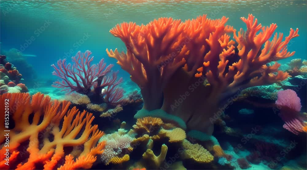 Many and beautiful corals in shallow coral reefs It will be a habitat ...