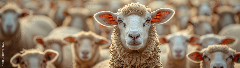 Sheep conducting a choir of farm animals, front view, barnyard melody ...