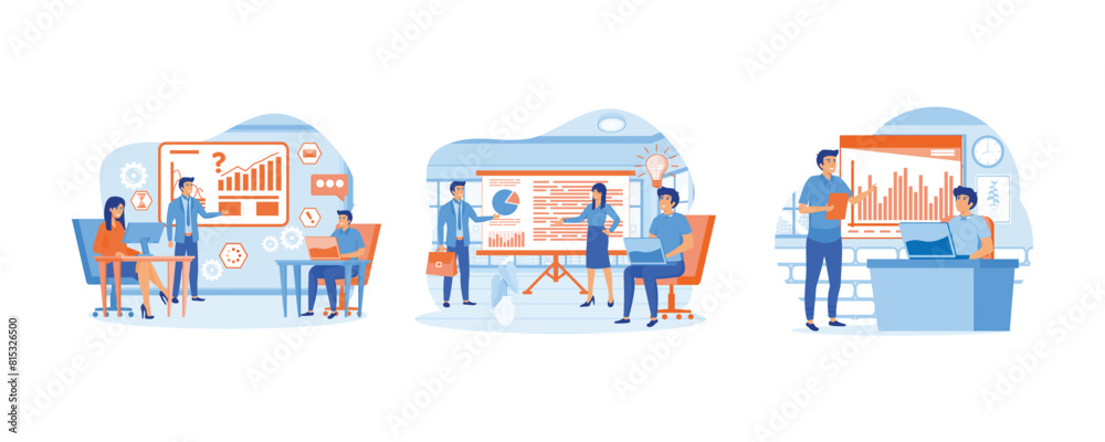 Business people teamwork in office. Businesswoman speaking, presenting ...