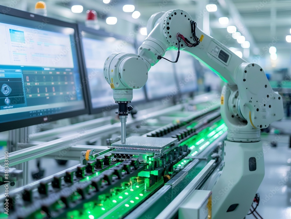 Witness the essence of high-tech manufacturing as an advanced robotic ...