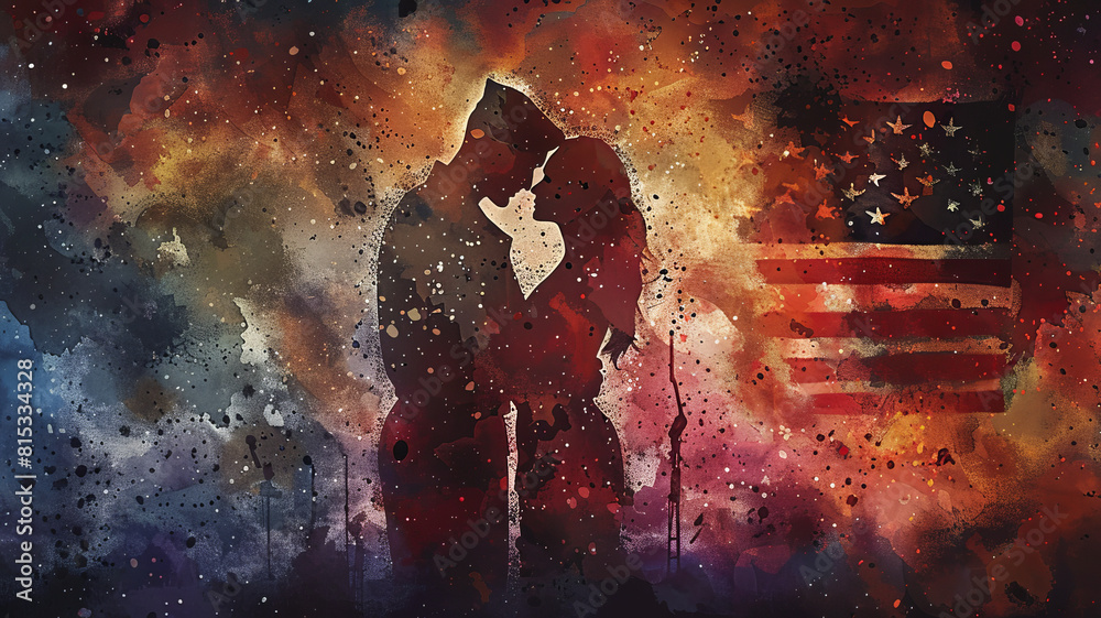 Man in american military uniform; with his wife in civil dress ...