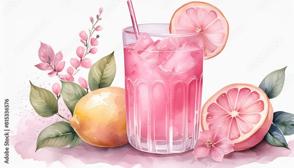 Watercolor pink lemonade Clipart isolated on white background Stock ...
