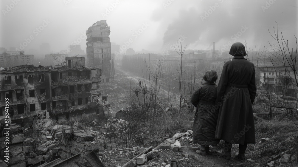 Reflecting suffering and grief, representation of devastation and ...