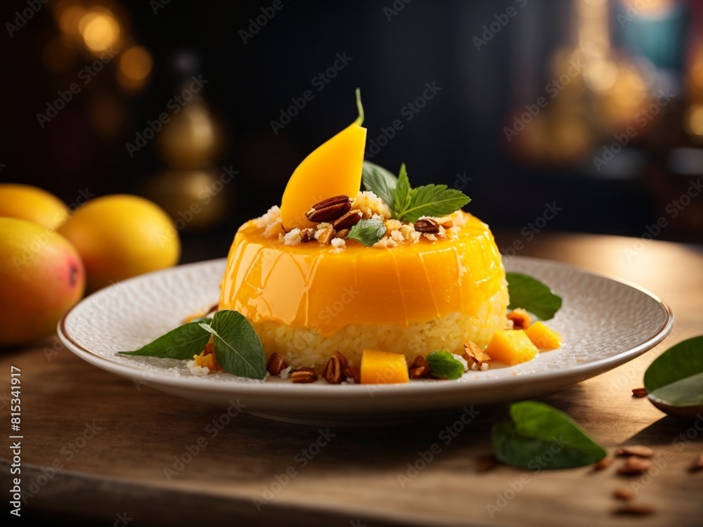 Michelin starred Thai mango sticky rice dessert, cinematic food ...