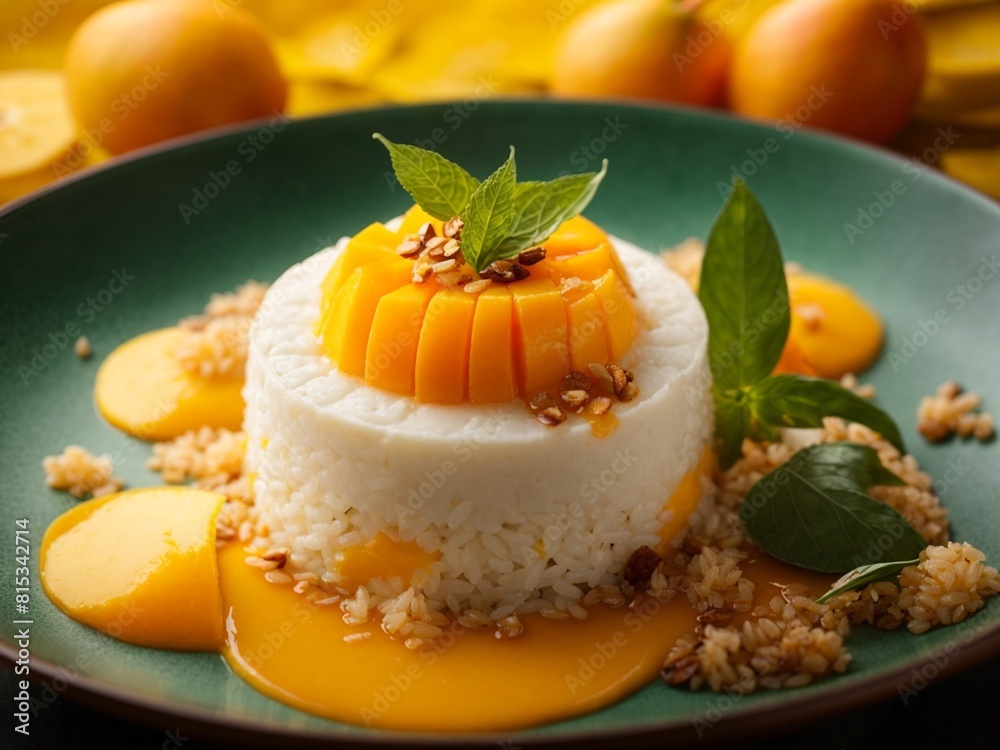 Michelin starred Thai mango sticky rice dessert, cinematic food ...