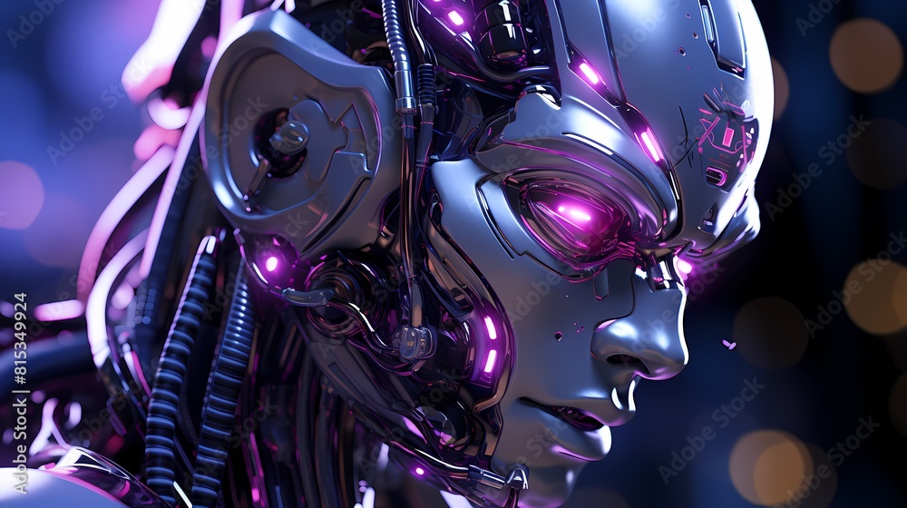 Digital technology black and purple cyberpunk robot poster background ...