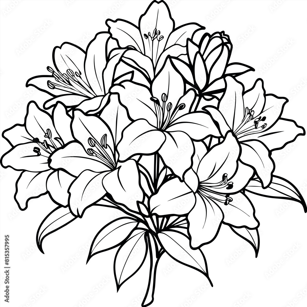 Azalea flower outline illustration coloring book page design, Azalea ...