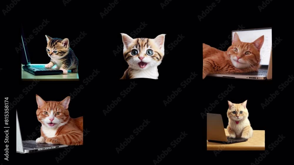 a set of simple GIF animation with funny, cute cats on a transparent ...