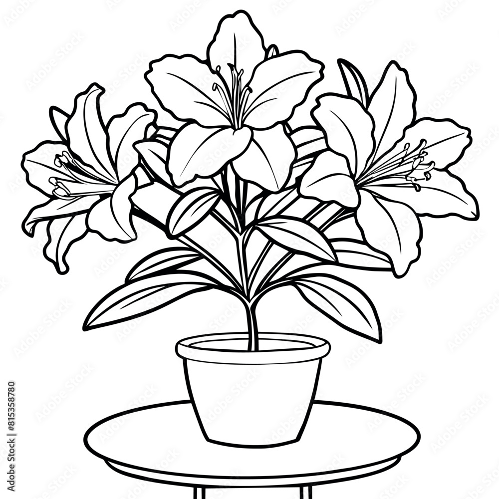 Azalea flower outline illustration coloring book page design, Azalea ...