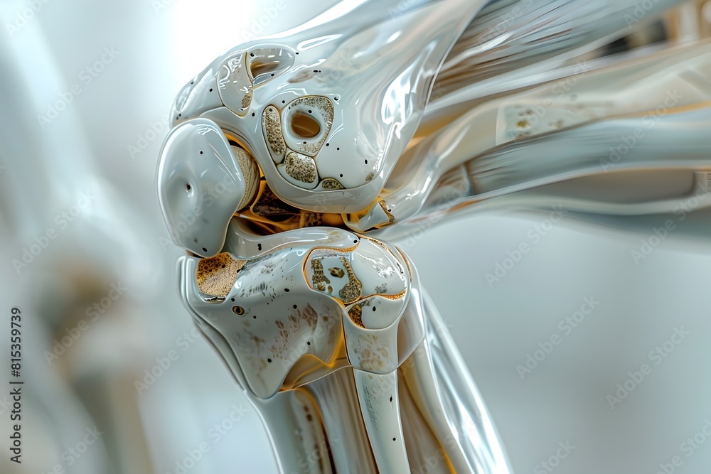 Detailed Exploded View X-Ray of a Knee Joint with Labeled Components in ...