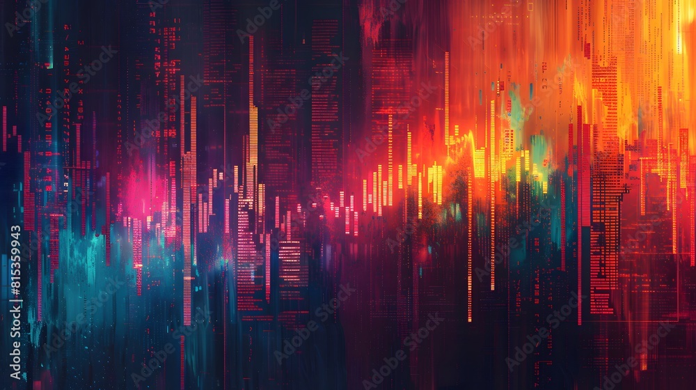 Abstract digital chart background with vibrant colors, depicting a ...