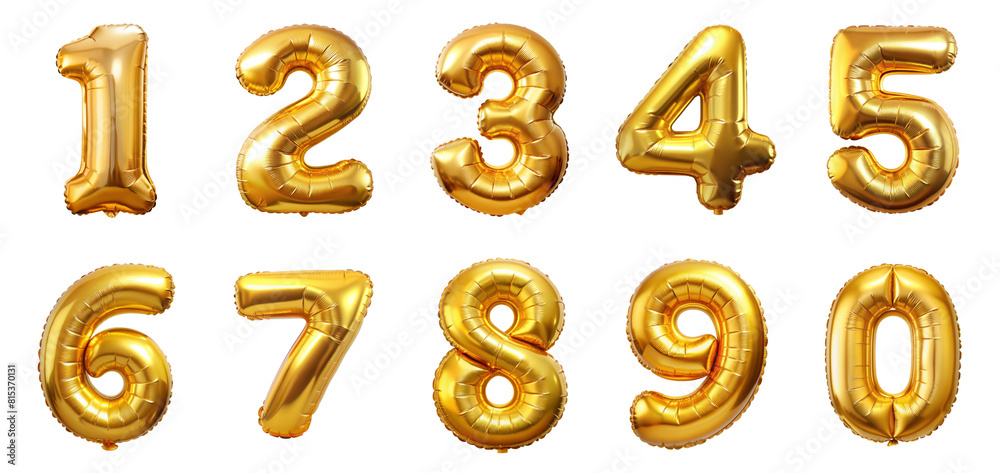 Gold balloons, alphabet letters and numbers. 3d vector realistic ...