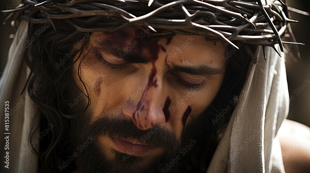 Jesus experiences pain while wearing crown of thorns. Jesus led to ...