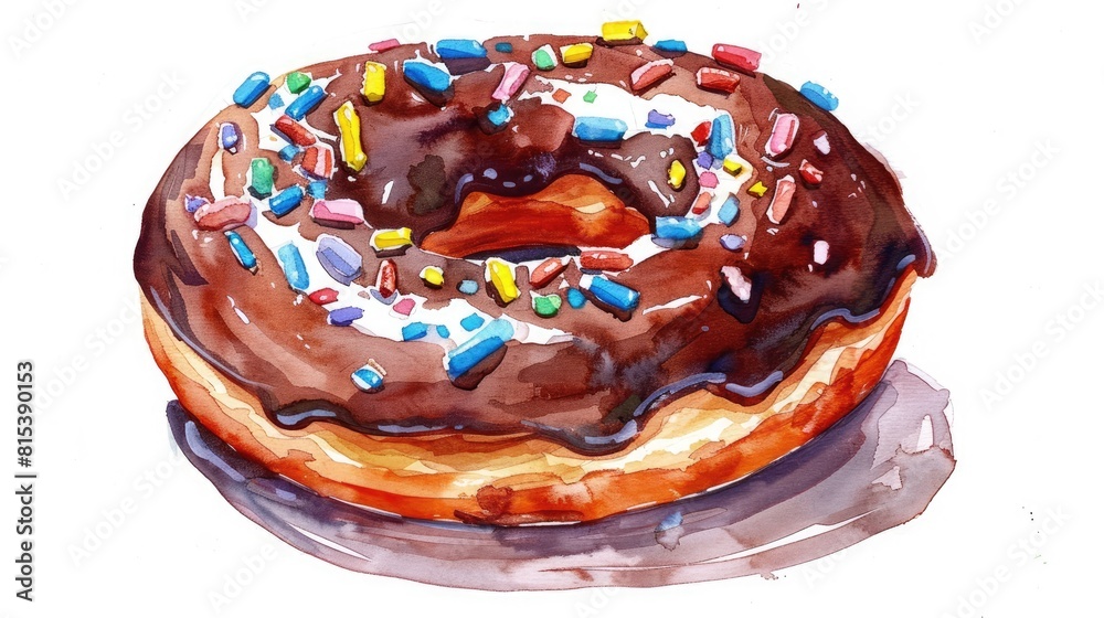 An artistic watercolor painting of a chocolate donut stands out as a ...