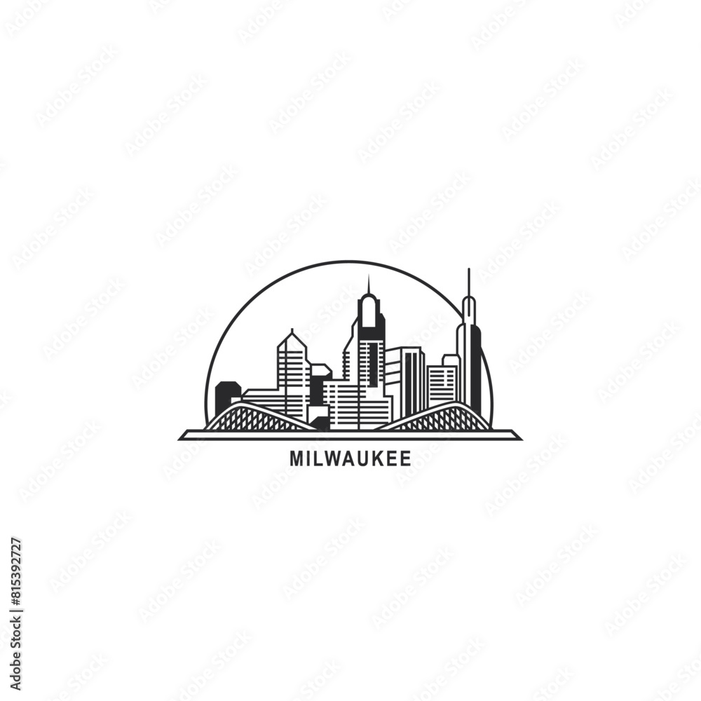 Milwaukee USA United States of America, city skyline logo. Panorama ...