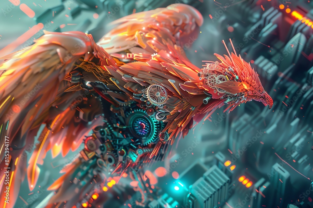 A dreamlike fusion of gears and circuitry from a birds eye view, where ...