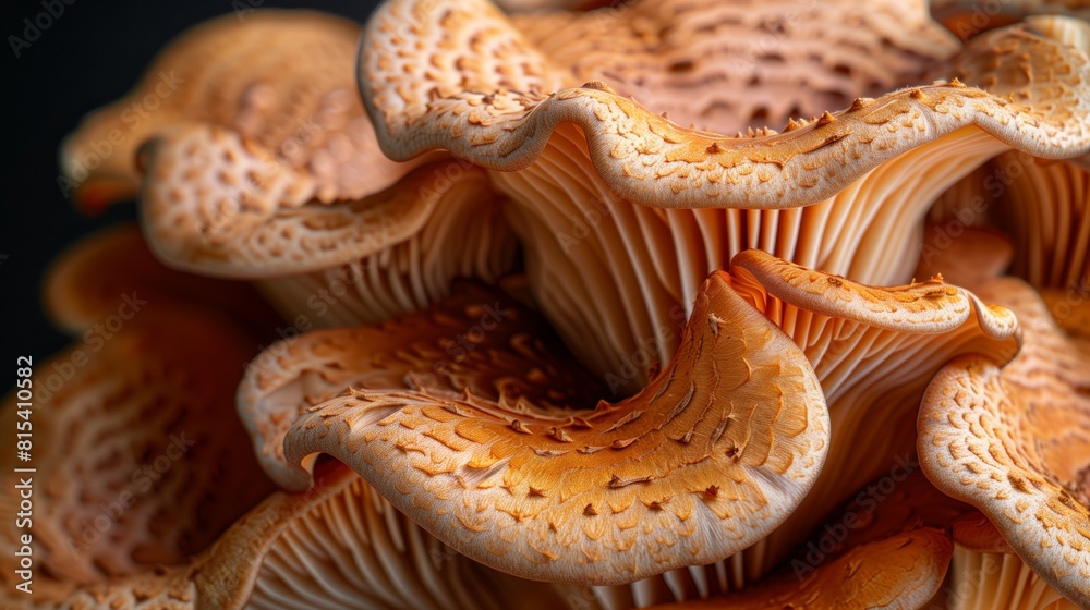 Underside View of Orange Mushroom Gills. Vivid macro view of the ...