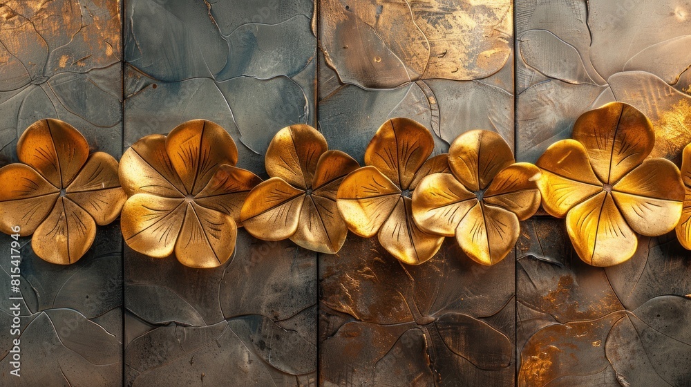 Elegant gold clover leaf pattern on a ceramic tile, minimal style Stock ...