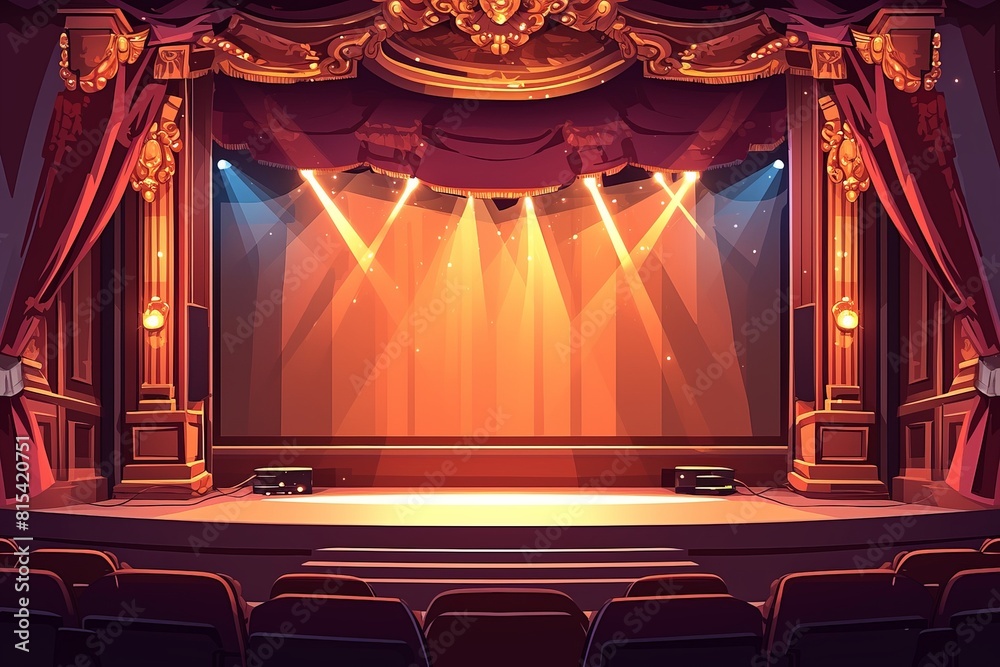 Theater stage flat design top view Shakespeare play theme cartoon ...