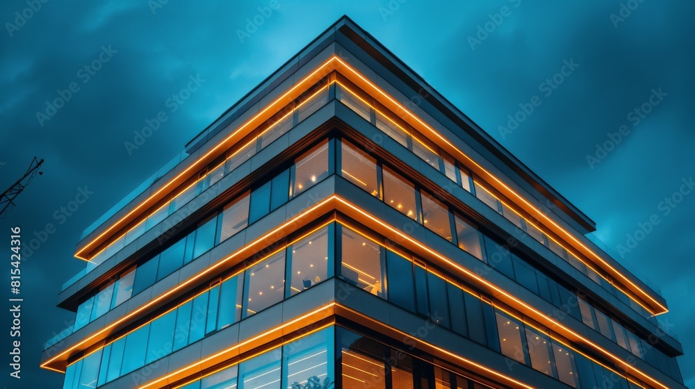 An office building with integrated LED lighting that outlines its ...