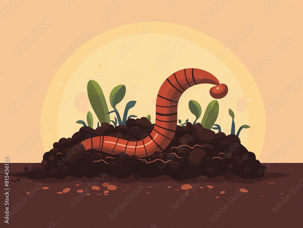 Earthworm castings flat design front view naturalistic theme animation ...