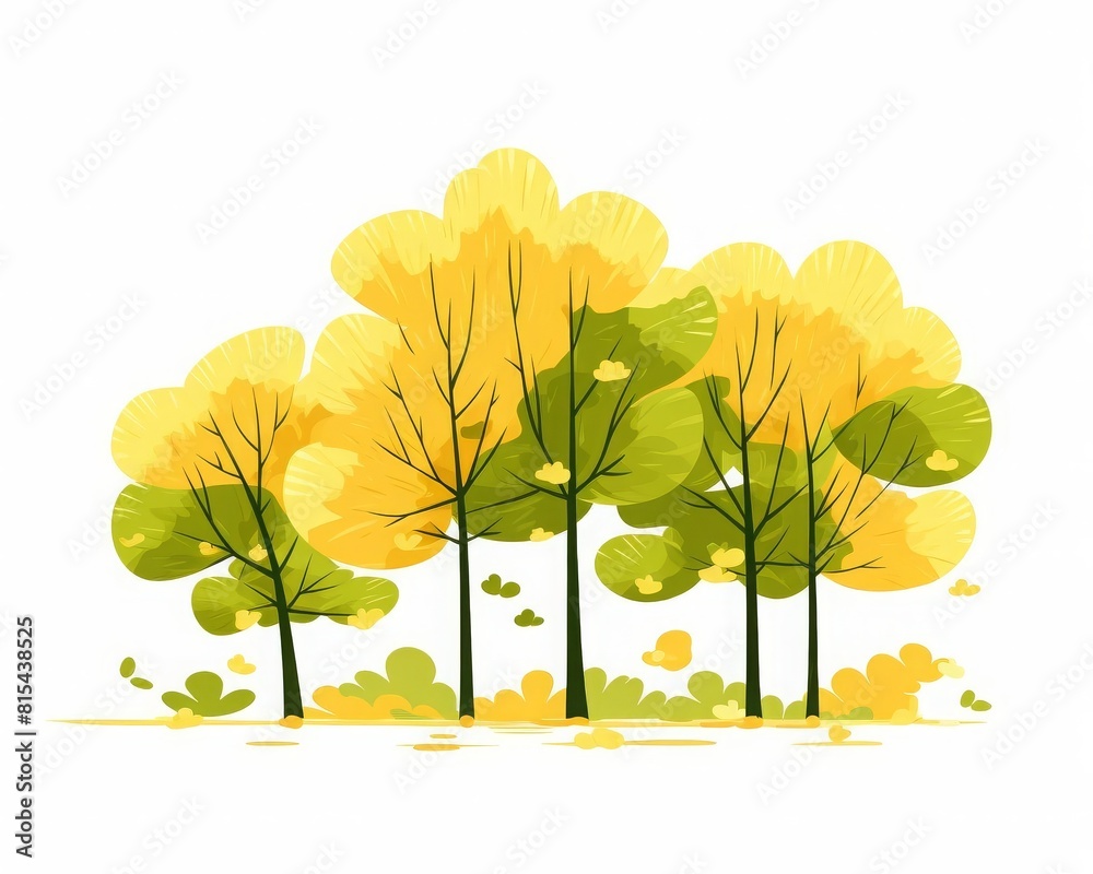 Ginkgo trees flat design side view living fossil theme cartoon drawing ...