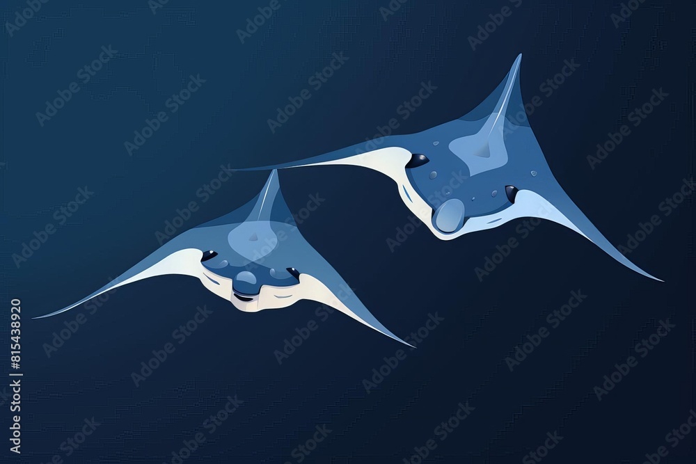 Manta rays flat design side view graceful swimmers theme animation ...