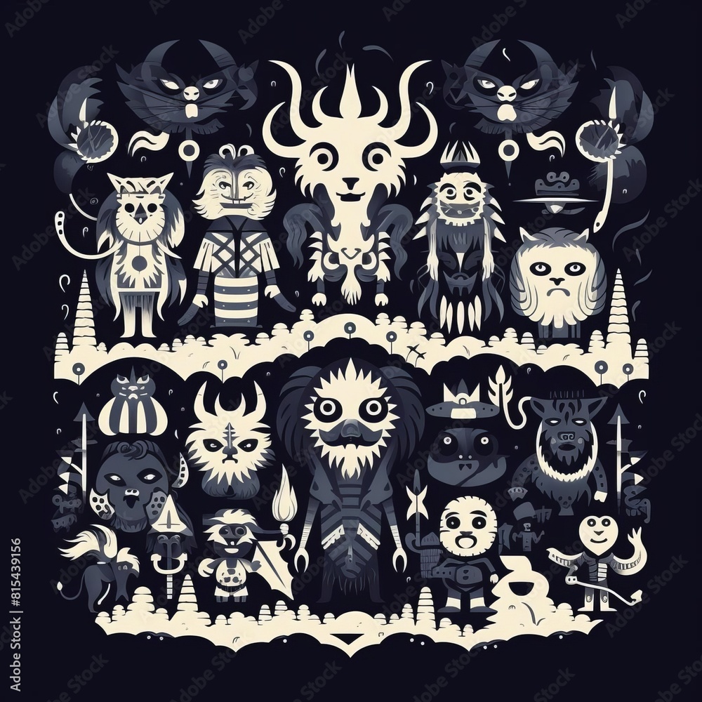 Mythical creatures flat design front view legendary tales theme cartoon ...